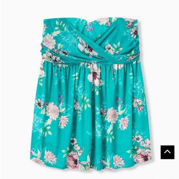 torrid | Tops | Nwt Torrid Turquoise Floral Mesh Strapless Babydoll Top ...